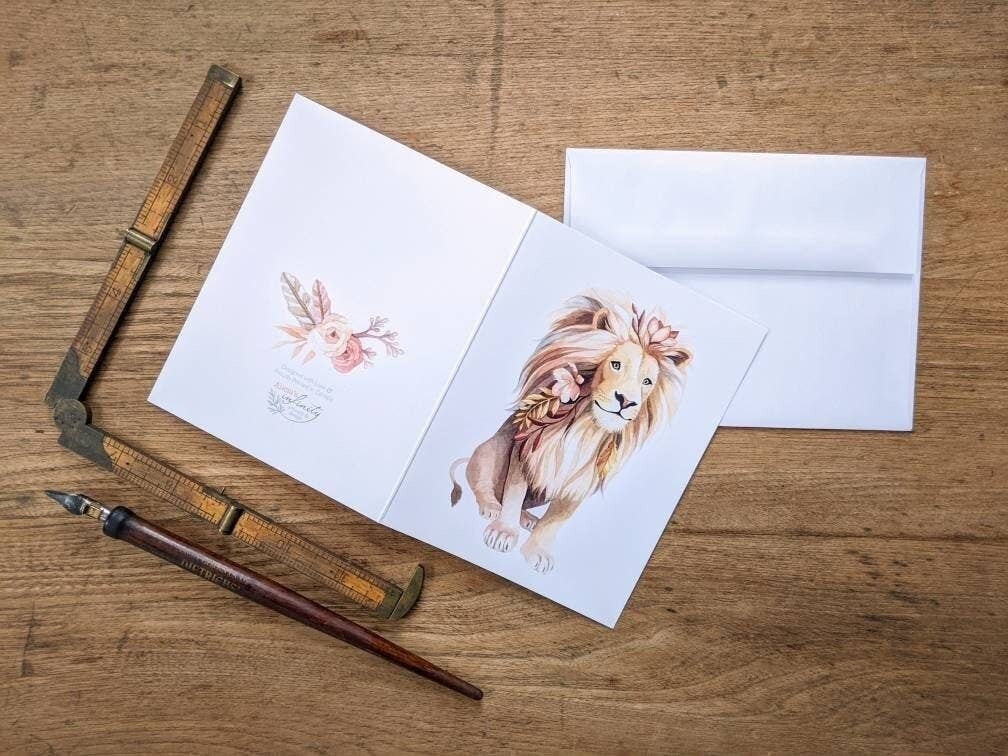 Lion With Flowers Notecard | Dianne Rodger Jewellery